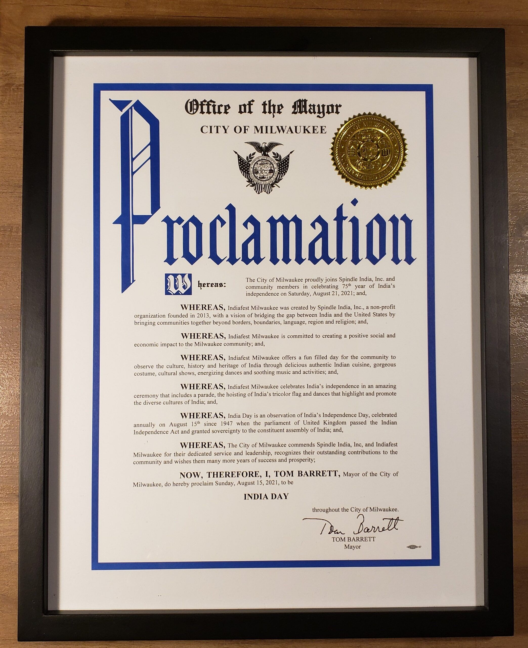 02 - Proclamation - Mayor Tom Barrett Milwaukee - IFM2021 - PGurus