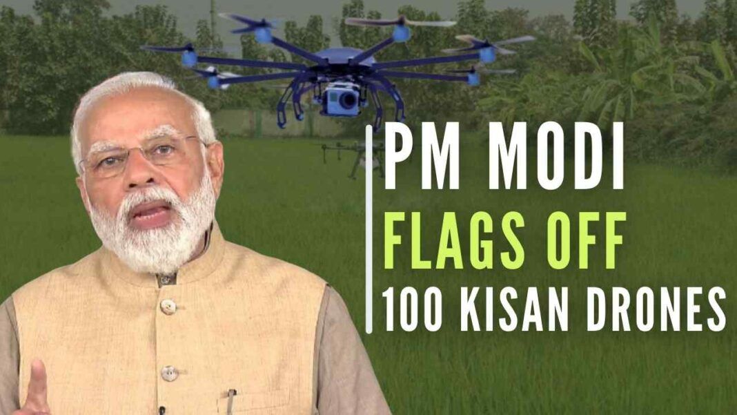 PM Modi flags off 100 kisan drones, says new 'drone start-up culture ...